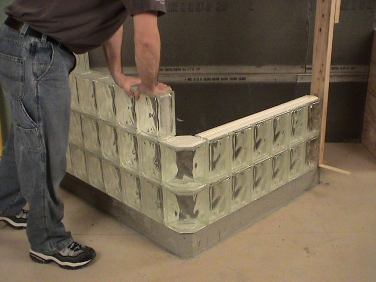 Glass block shower wall installation methods – mortar & vinyl stack ...