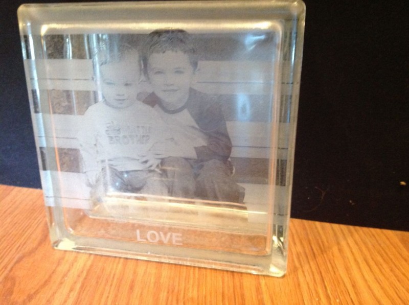 Etched glass block for a window, shower, wall or gift
