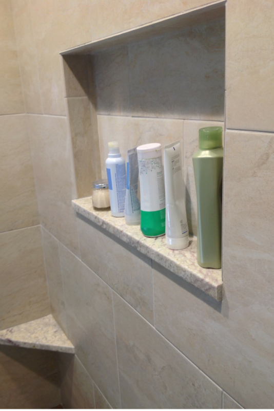 Contemporary glass block shower in a Columbus spa bathroom remodel